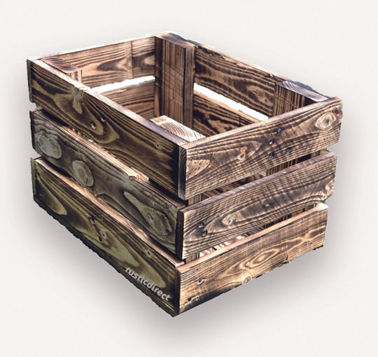 Rustic Direct Rectangular Scorched Eco Wood Crate 3 Tier 40cm x 30cm ...